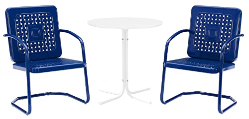 Crosley Furniture Bates 3-Piece Outdoor Bistro Set, Retro Metal Patio Table and Chairs for Dining, Porch, Navy Gloss