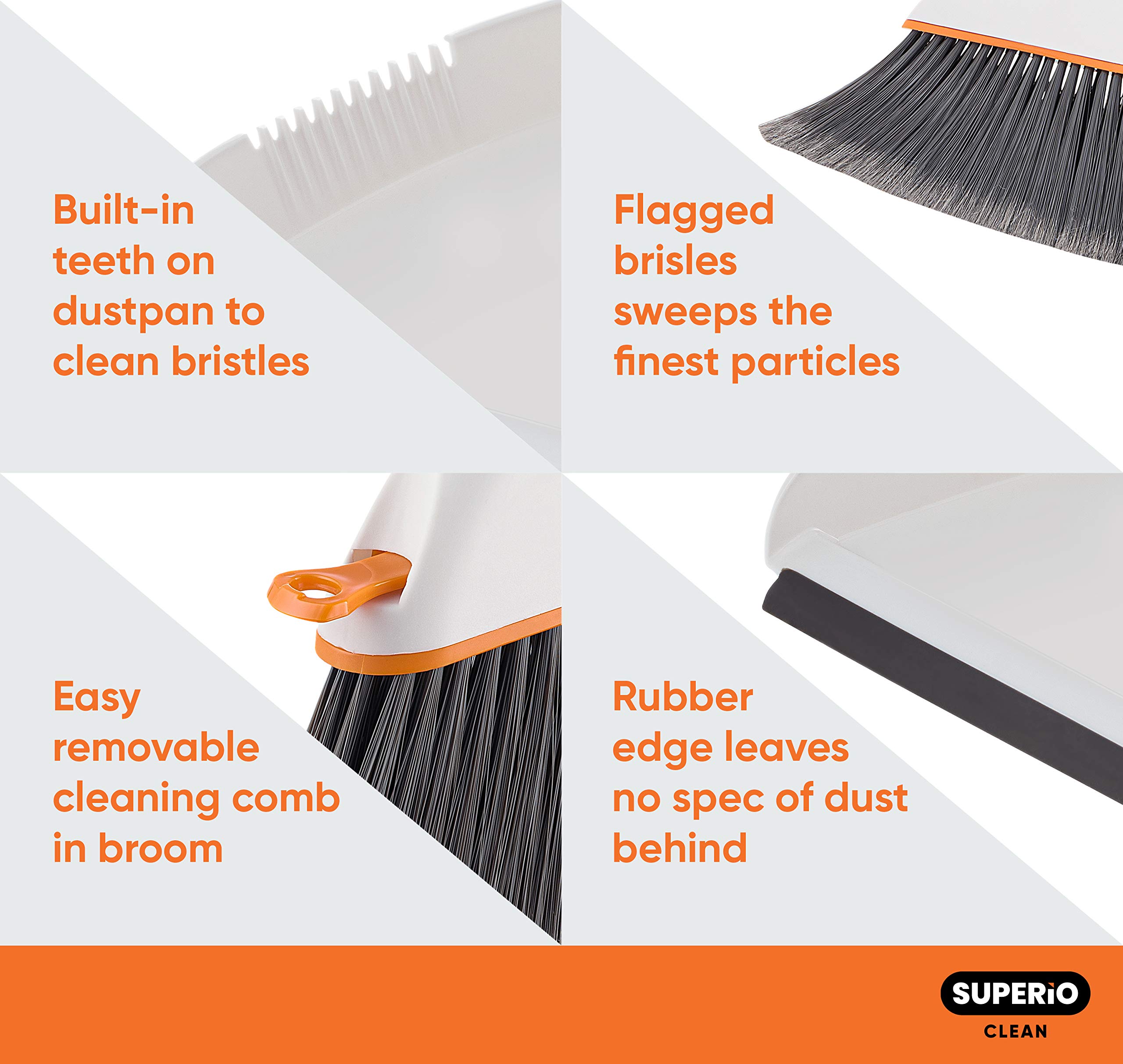Angle Broom with Dustpan Set, Sharply Angled Bristles to Reach Narrow Spaces, Clip On Dust Pan Included