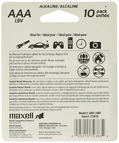 Maxell 723810P Ready-to-go Long Lasting and Reliable Alkaline Battery AAA Cell 10-Pack with High Compatibility