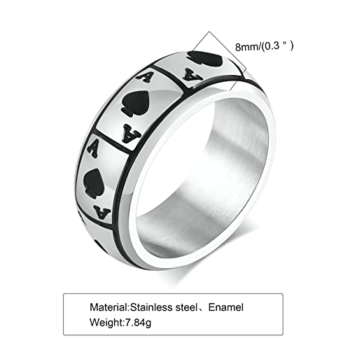 Ayoiow Rings for Couples Promise Rings,Stainless Steel Wedding Ring Set Poker A Silver Black Engagement Band