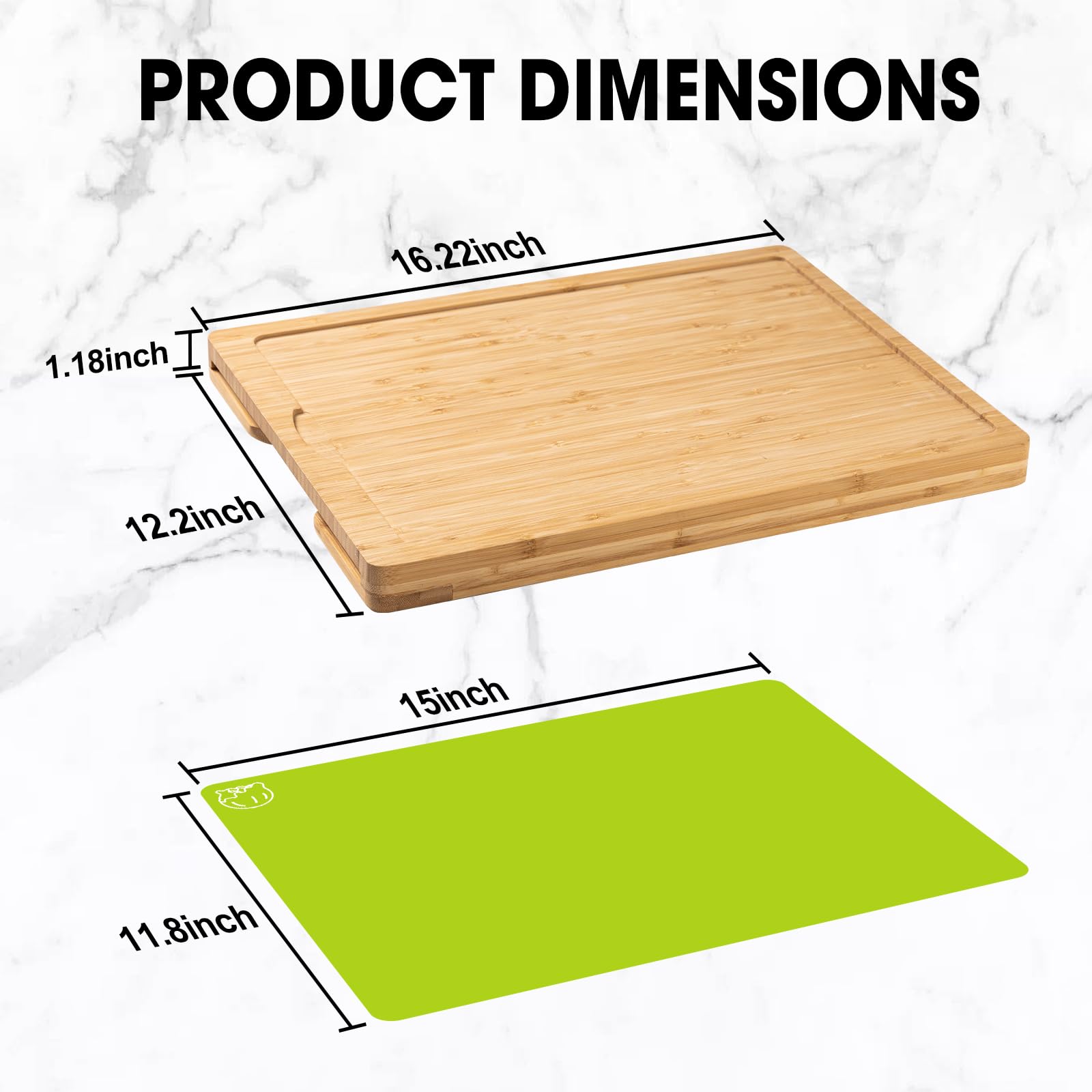 Bamboo Wood Cutting Board Set with 7 Flexible Cutting Mats with Food Icons, Easy to Clean Cutting Boards for Kitchen