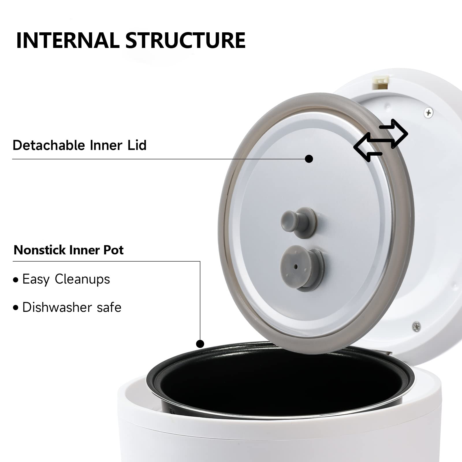 Audecook Mini Rice Cooker, 4 Cups (Uncooked) 2L Portable Small Rice Cooker with Removable Non-Stick Inner Pot, 6 in 1 Smart Control Multifunctional Cooker, Delay Timer & Keep Warm Function (White)