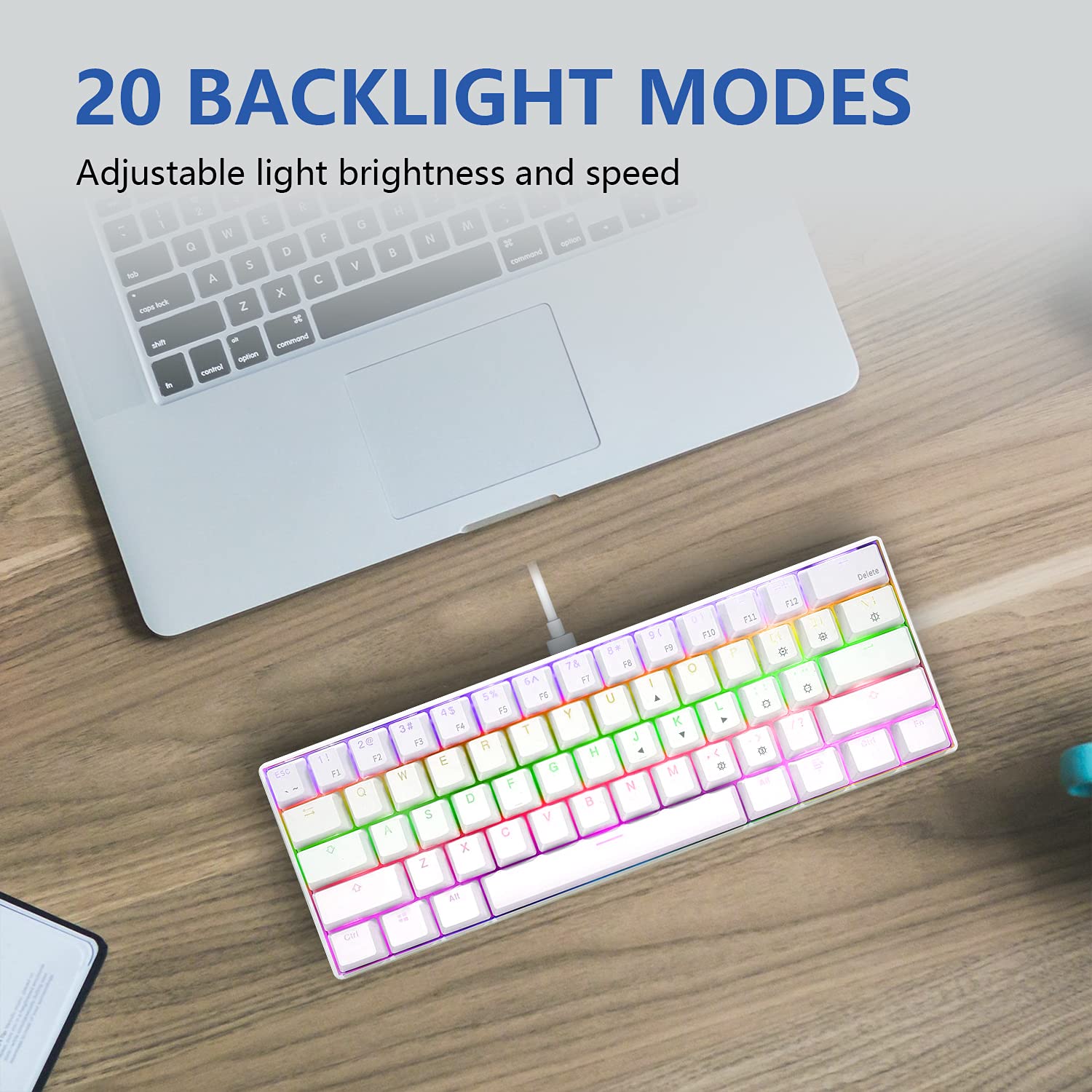 RedThunder 60% Mechanical Gaming Keyboard, 61 Keys Ultra-Compact Wired Mini Keyboard, Rainbow RGB Backlight for Typist Laptop PC Mac Gamer (White, Red Switch)