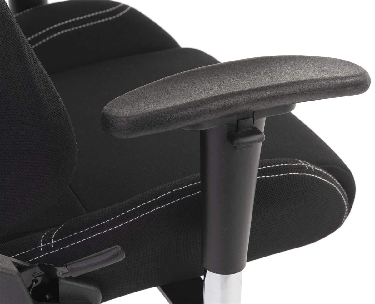 Displays2go Racing Style Gaming Chair for Office and Home Desk, Ergonomic Adjustments and Lumbar Support Pillow, Fabric Seat - Black (FDGAMECHGY)