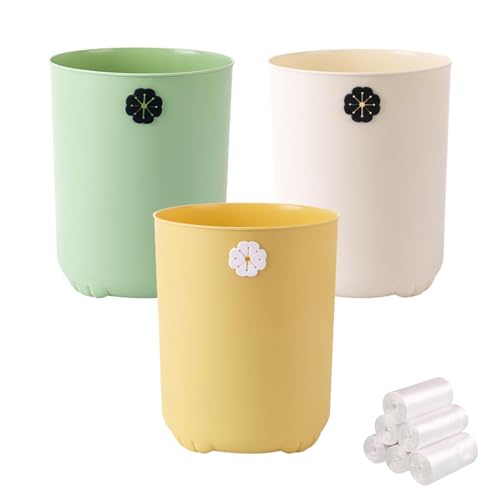 SHAIDOJIO 3 Pack Mini Desktop Trash Can Wastebasket with 180 Trash Bags, Small Desk Countertop Garbage Cans, Cute Tiny Waste Basket Storage Bin for Vanity, Bedroom, Bathroom, Kitchen, Office