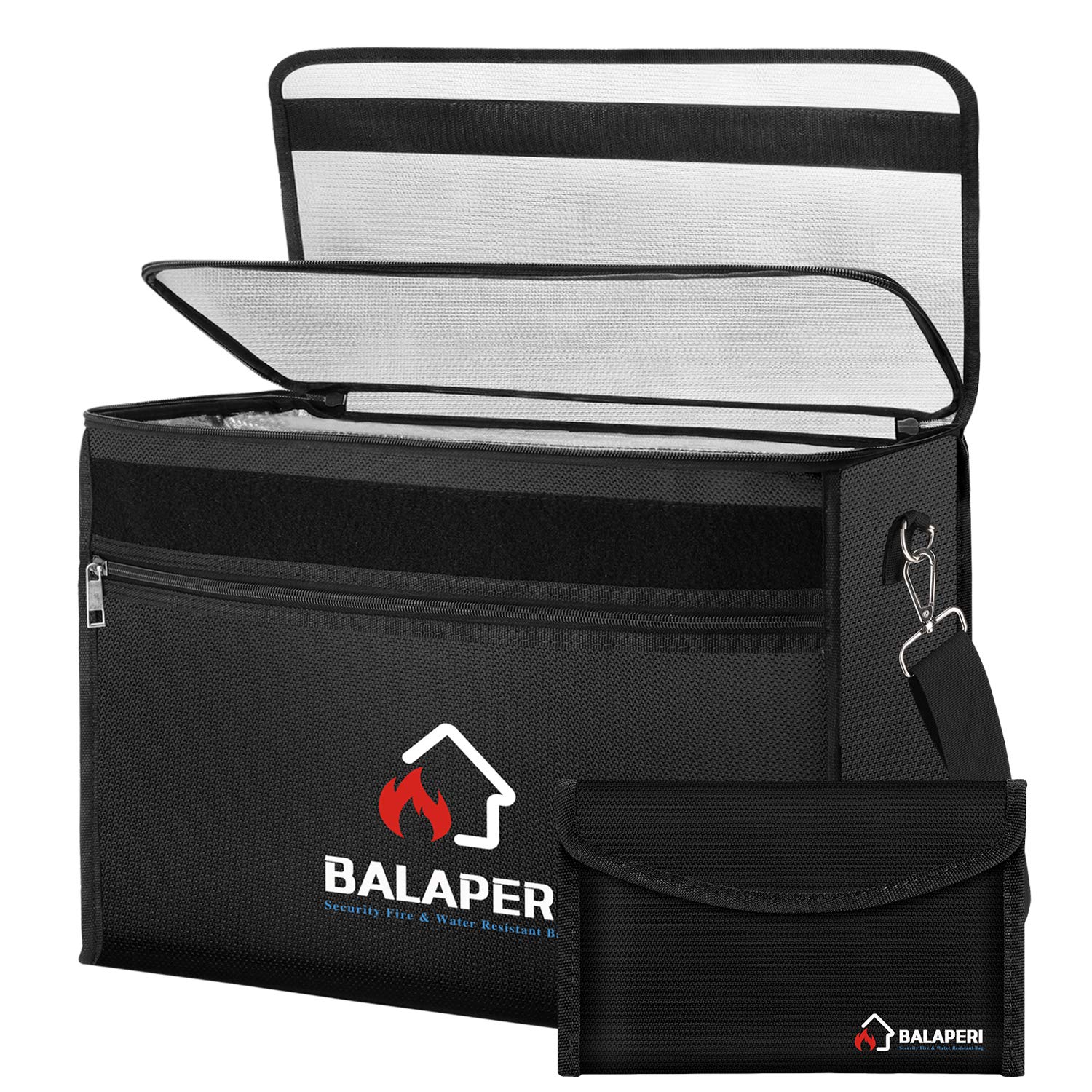 BALAPERI Extra Large Fireproof Document Bag with Money Bag, 17” x 12” x 5.8” File Organizer Bags, Fireproof Important Document Organizer with Shoulder Strap, Portable Filing Storage for Legal Files