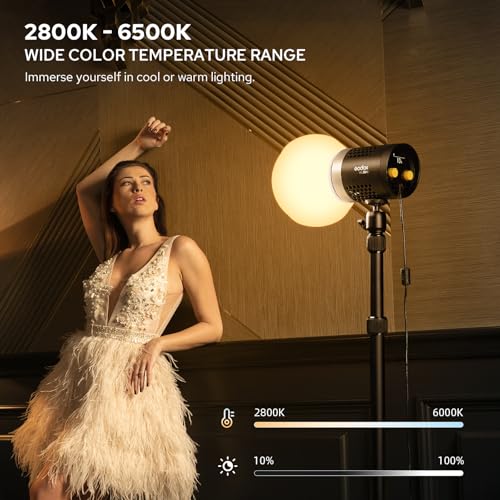 Godox ML30Bi Handheld Bi-Color LED Video Light, Portable Studio LED Continuous Light 2800K-6500K, 41000 lumens CRI 96+ TLCI 97+, 21 FX Effects, APP Control, Silent Mode, Compatible with Godox Mount