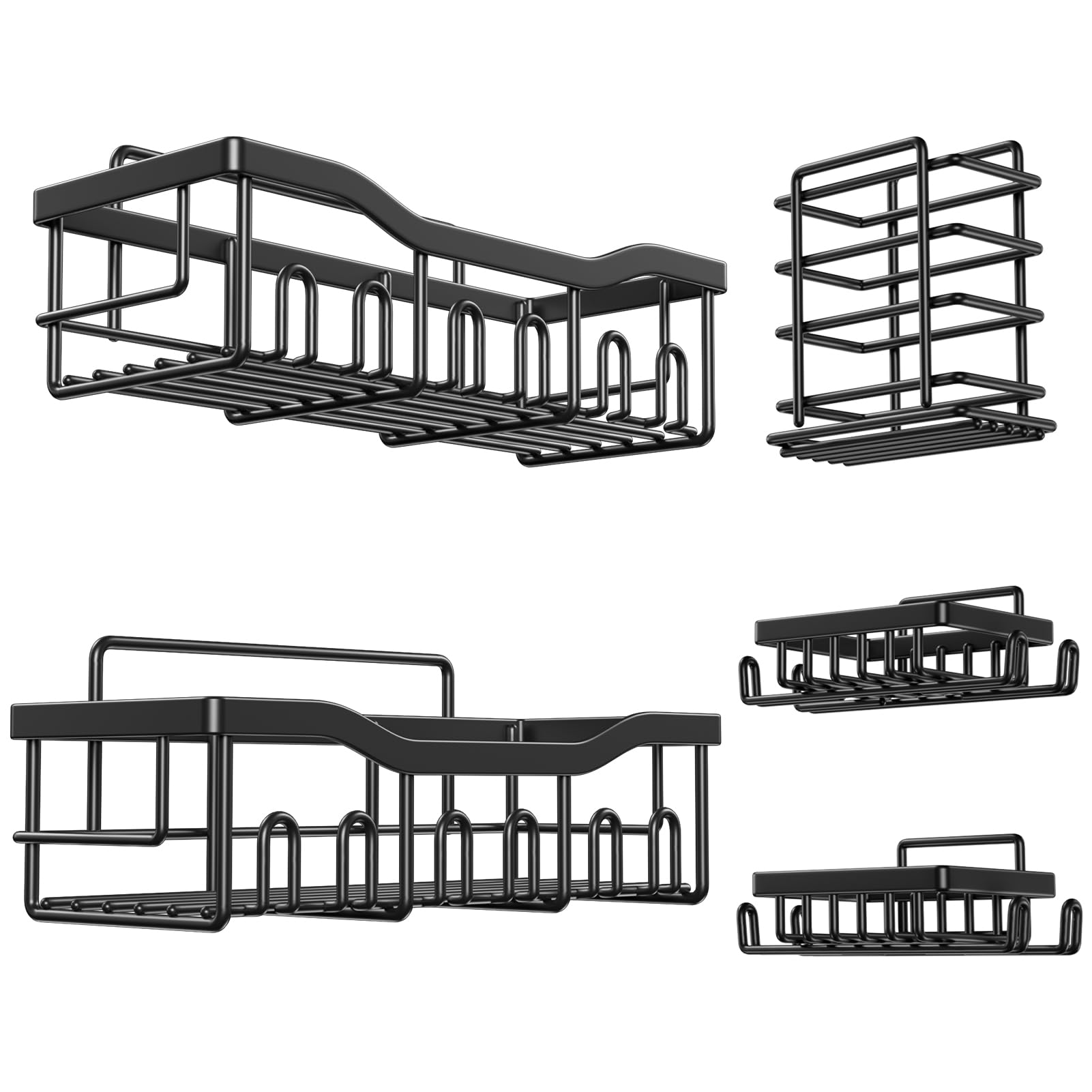 Xiaozxwlhq Corner Shower Caddy Hanging, Adhesive Shower Organizer for Bathroom, No Drilling, Extra Large Load Bearing, Bathroom Organizer, Bathroom Shower Shelves, 5 Pieces Set (Black)