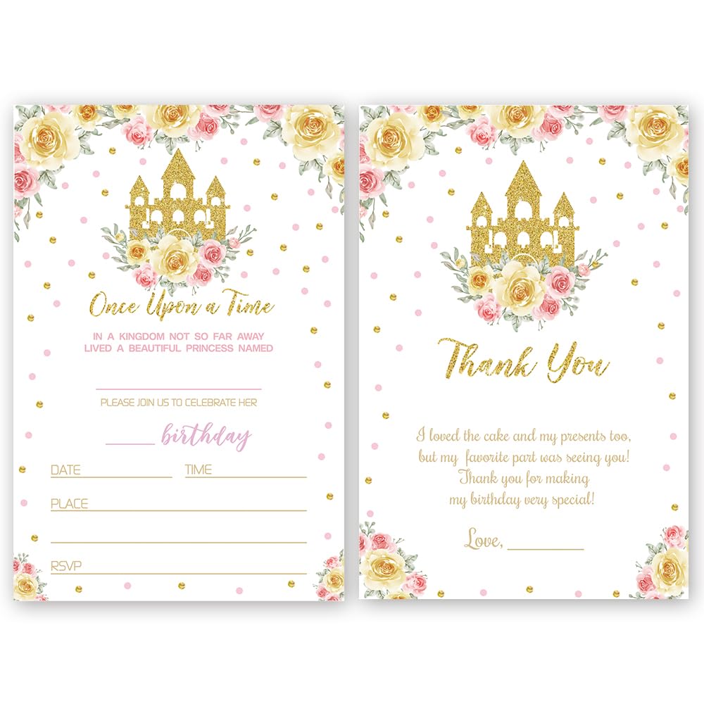 FujLoy Princess Birthday Invitation, Princess Birthday Party Invitations, Princess Party, Princess Castle Themed.(062)