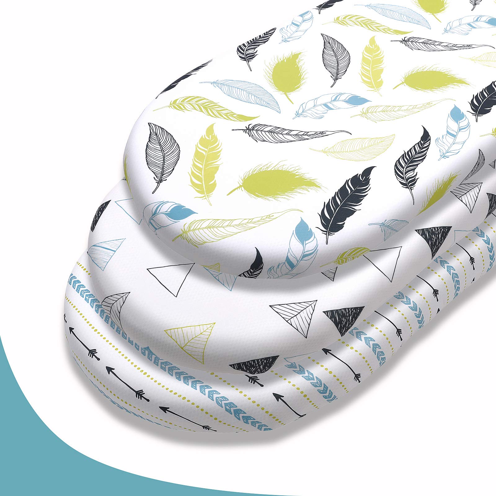 Bassinet Sheets Set for Baby Boy & Girl,Super Soft Breathable Halo Bassinet Fitted Sheets,Universal Cradle Sheets and Bassinet Pad/Mattress 3 Pack"Feather"