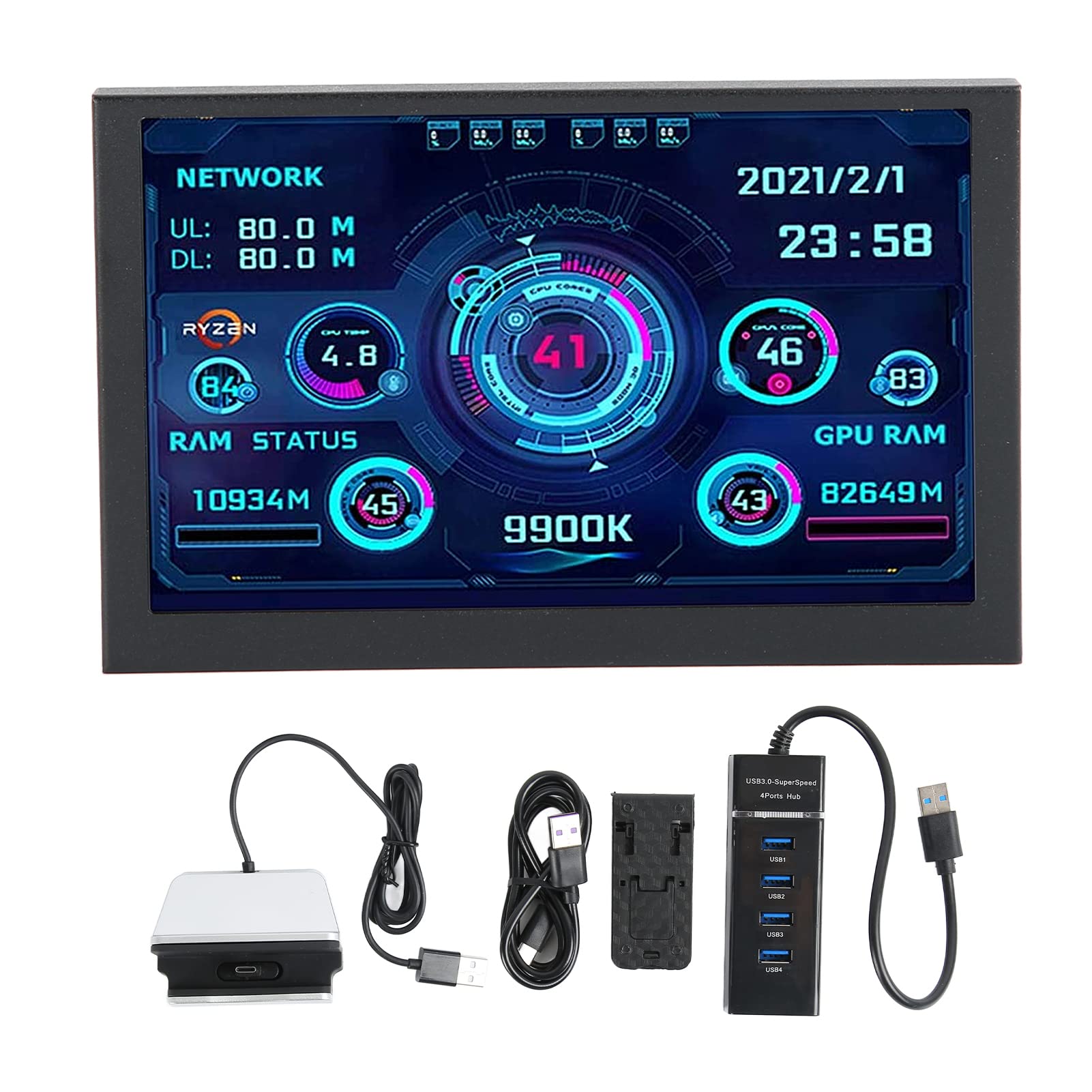 Asixxsix Data Monitor, 5 Inch IPS PC CPU RAM Sensor Panel Display, Adjustable Brightness PC Temperature Display, USB Mini Screen, Computer Temp Monitor for AIDA64, Computer Secondary Screen