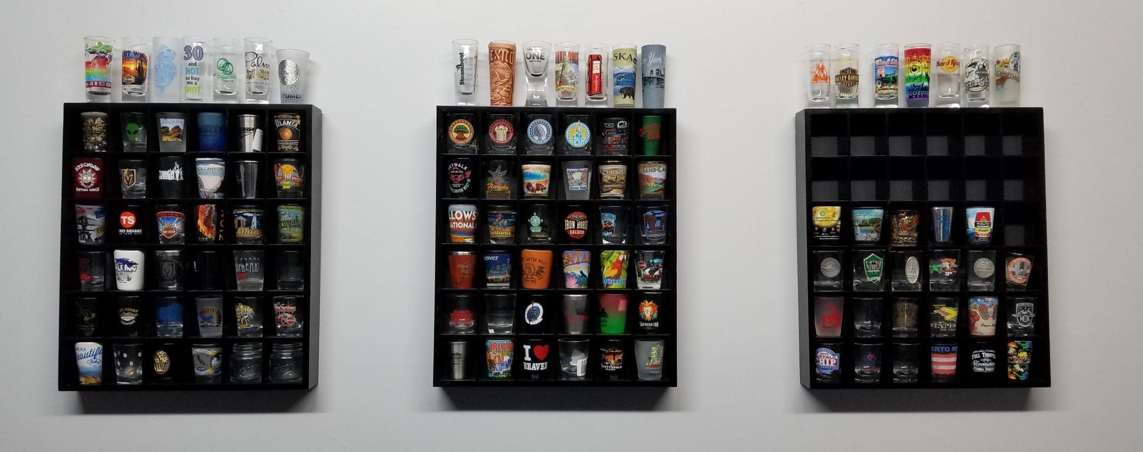 Black Shot Glass Display Case 36 Slots Minifigures Thimble Collection Display Rack 17.25" H X x 15.75" W - No Door (for All Short Shot Glasses)
