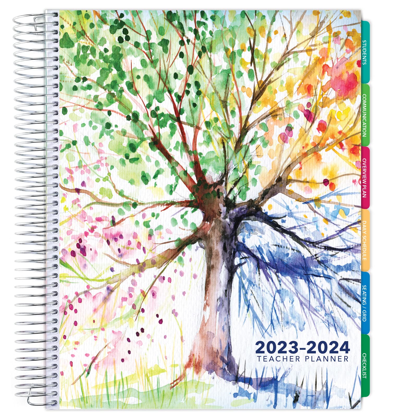 Aug 2023-Jul 2024 Deluxe Teacher Lesson Planner Notebook 8.5x11 Daily Weekly Monthly Organizers - Includes 7 Periods, Pocket Folder, Dated Calendar, Page Tabs, Bookmark, and Planning Stickers
