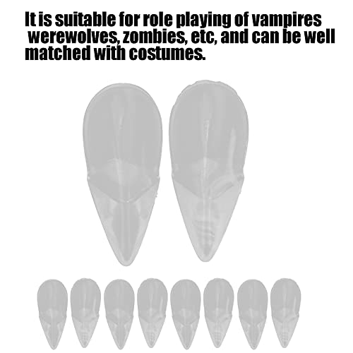 Halloween Fake Fangs, Easy To Wear Teeth Reusable Lifelike Resin 10pcs Transparent for Werewolves for Halloween Parties(19MM)