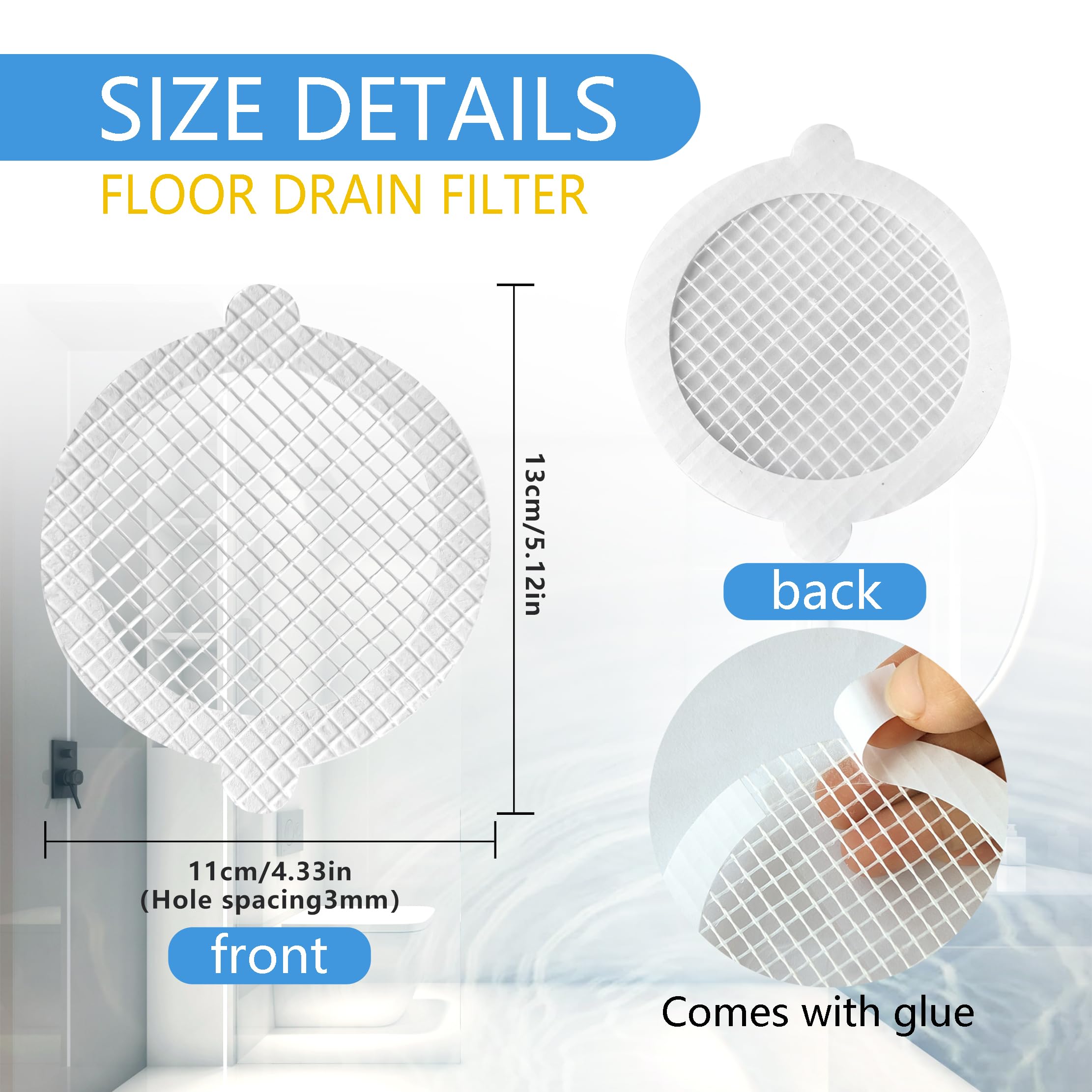 Melfluo 50 Pcs Disposable Shower Drain Cover Hair Catcher,Floor Drain Sticker,Drain Cover Sticker,Bathroom,Kitchen,Bathtub,Laundry,Shower Drain Stickers for Hair