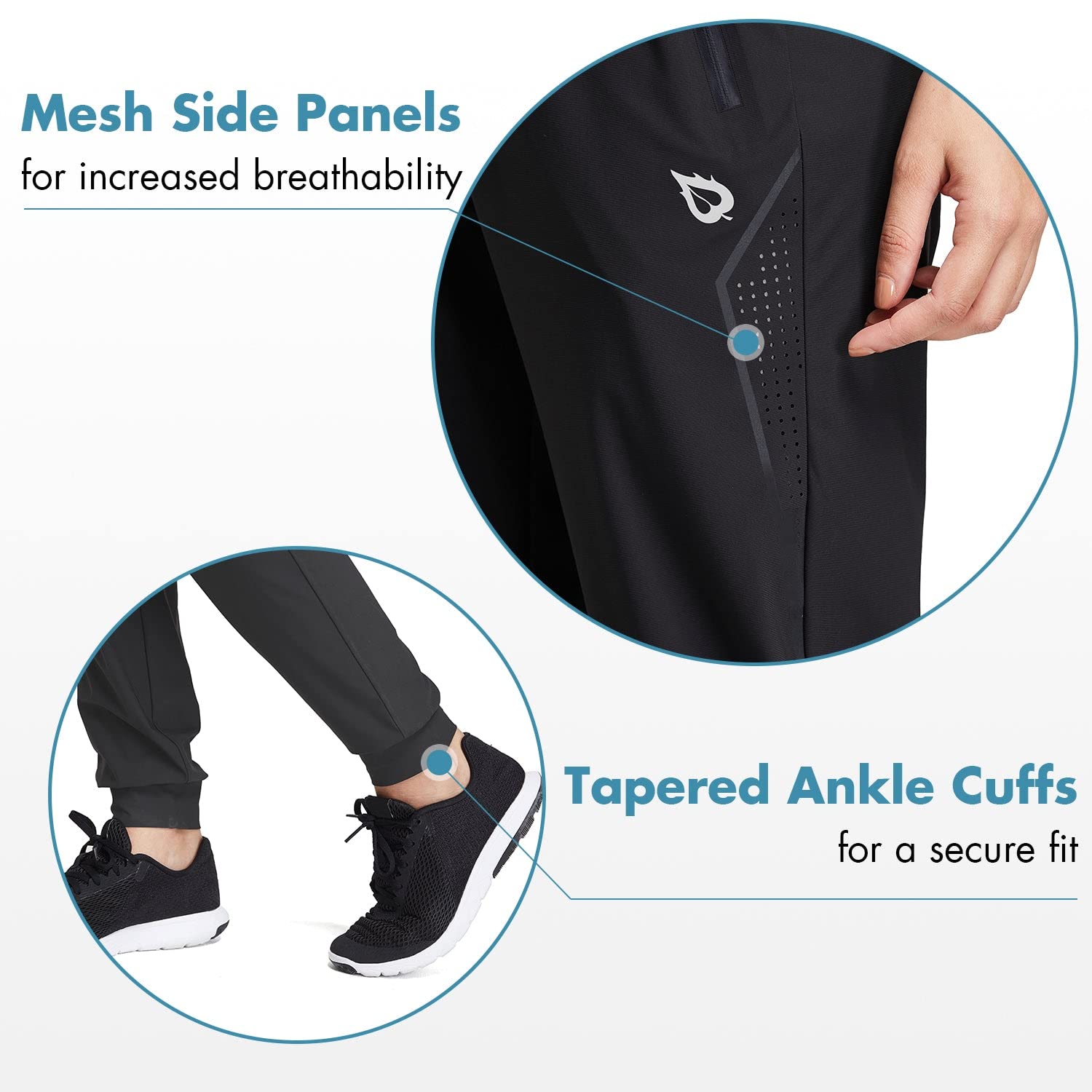 BALEAF Hiking Pants Women Joggers Workout Athletic Lightweight Running Travel Track Pants Quick Dry 2 Zipper Pockets Black L