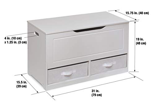Badger Basket Kid's Up & Down Toy Box and Organizer with Two Reversible Fabric Bins - White