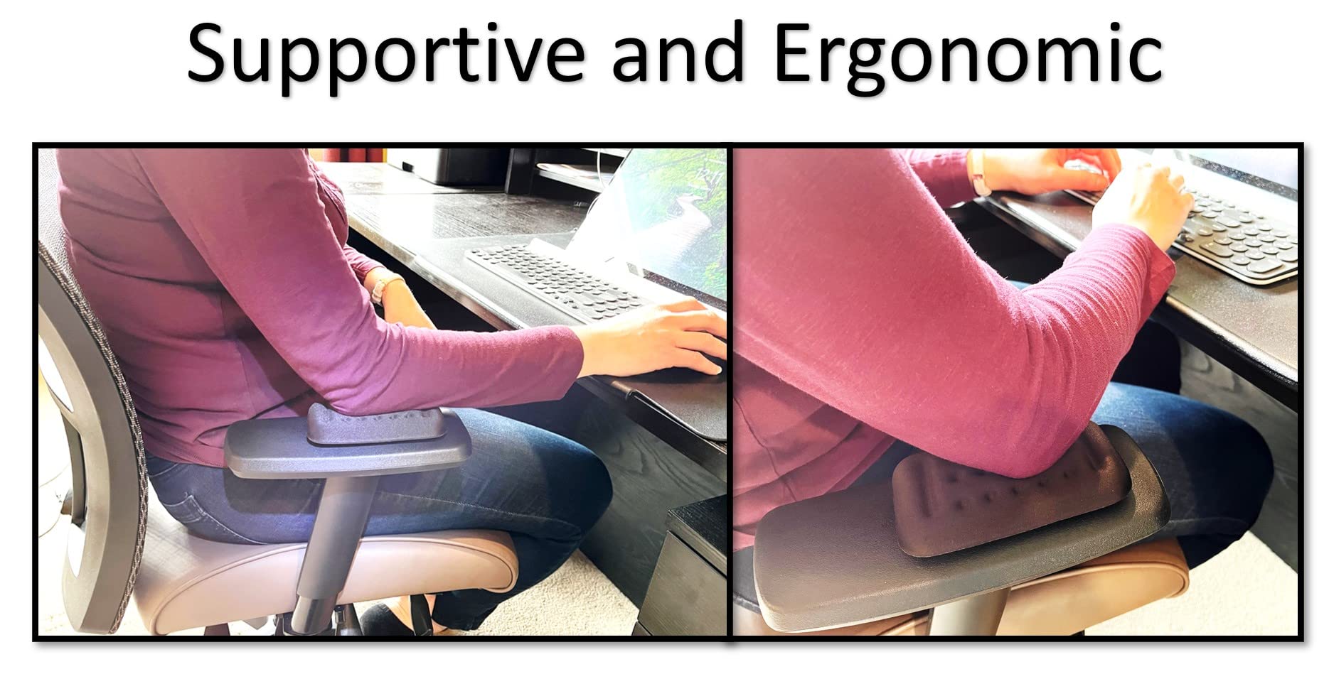 Armrest Pads for Office Chair, Slim Supportive & Skidproof, High-Density Memory Foam for Elbow Cushion Support and Pressure Relief (Set of 2)