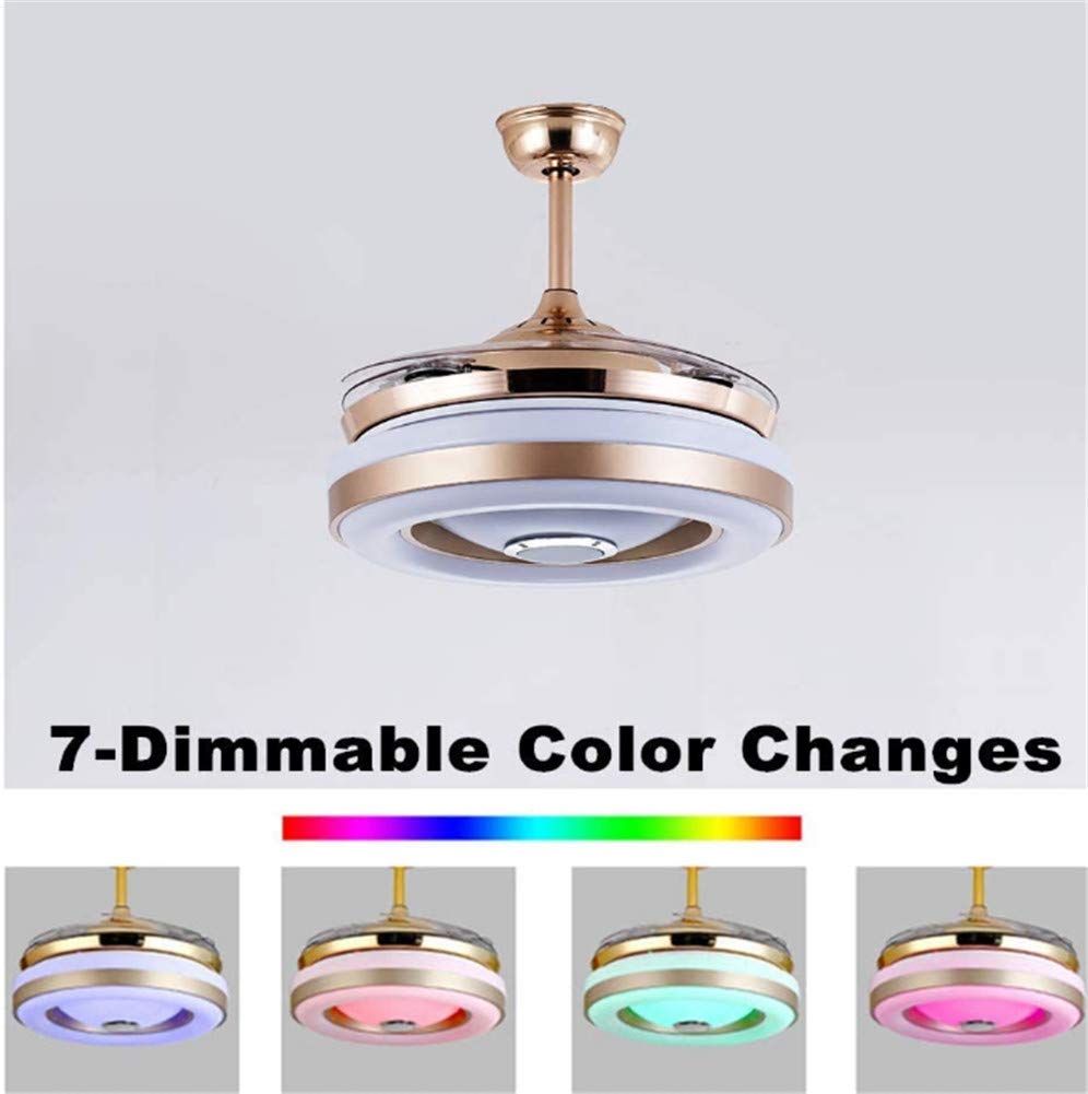 Angry Pryo 42Inch Bluetooth Ceiling Fan with Light and Speaker Music, 7 Color Dimmable LED Retractable Blades with Remote Ceiling Lighting Chandelier for Livingroom Restaurant Hall