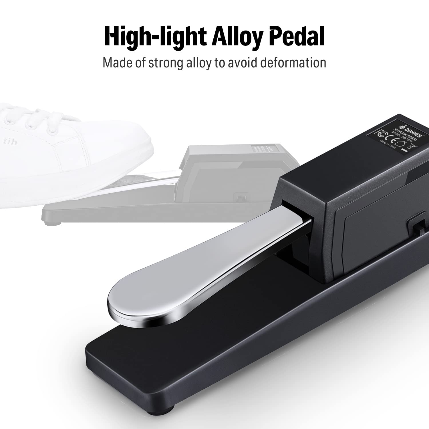 Donner DSP-003 Sustain Pedal, Universal Keyboard Piano Pedal for Digital Piano/MIDI Keyboard/Electronic Piano/Synthesizer, With Polarity Switch, 1/4"(6.35 mm) Jack, 63'' (1.6m) Cable, Straight