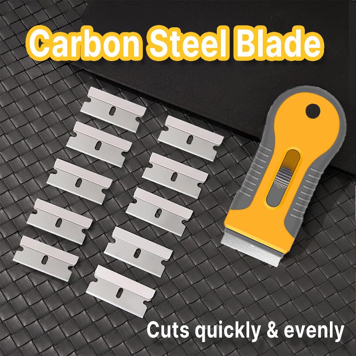 PTSTEL Razor Blade Scraper with 10pcs Stainless Steel Razor Blades, Blade Scraper Tool, Cleaning Scraper Tool for Removing Labels, Stickers, Decals (Yellow)