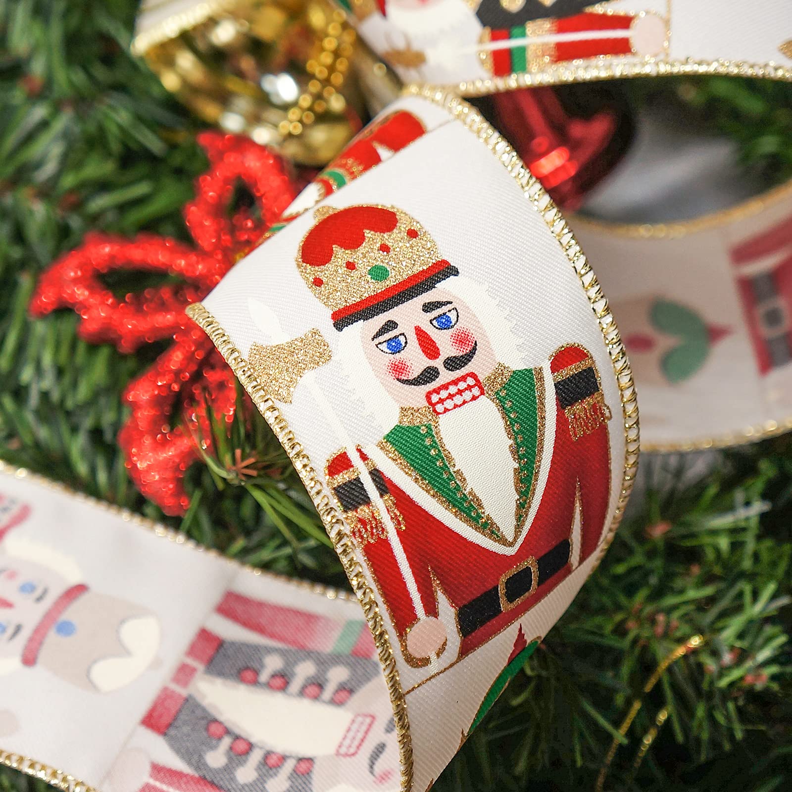 CT CRAFT LLC Ivory Satin Toy Soldier with Wired Ribbon 2.5 Inch x 10 Yards for Christmas Home Decor Tree Topper Bow Gift Wrapping DIY Crafts Wreath Garland