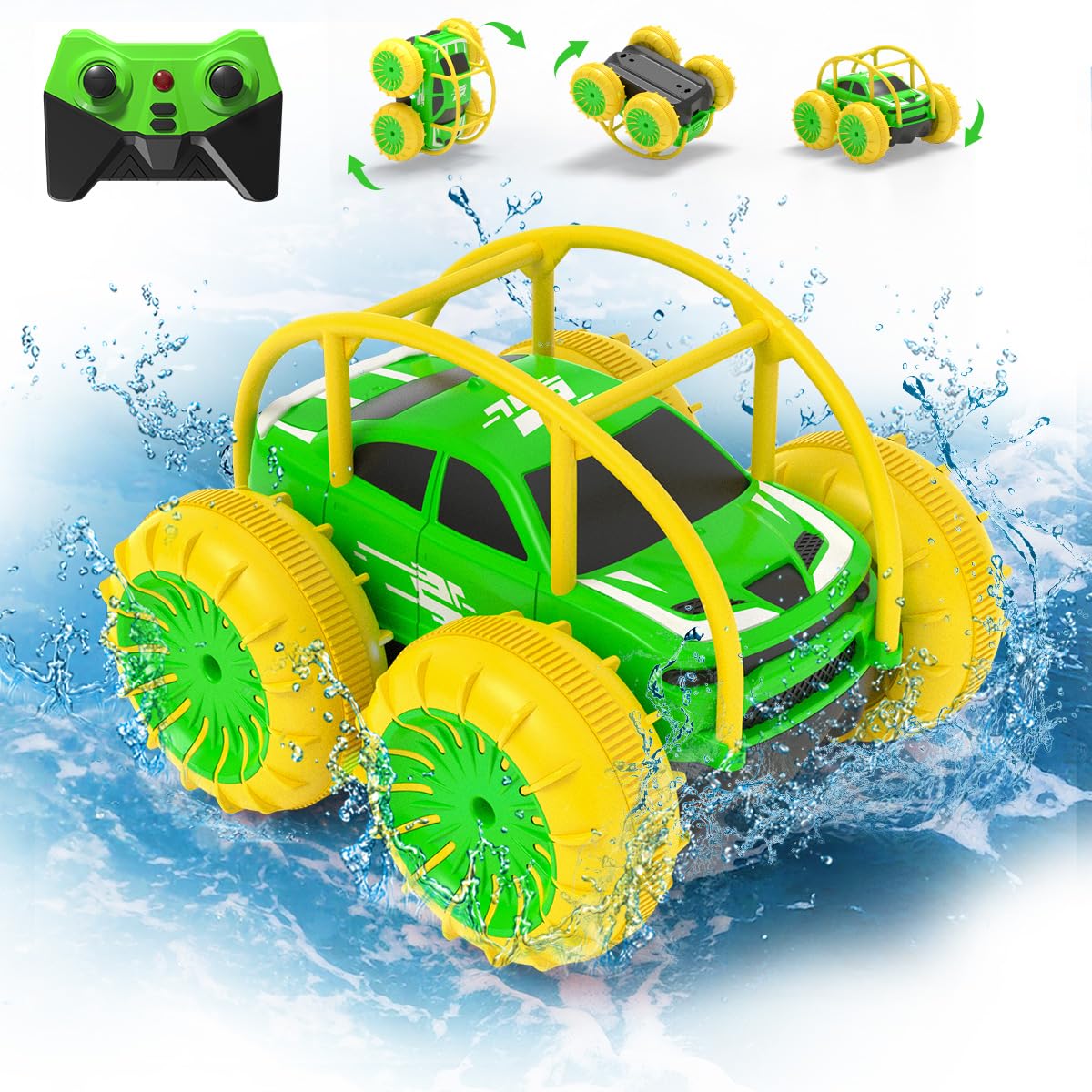Remote Control Car, Amphibious Rc Stunt Car 360Β° Flip & Rotation RC Car for Kids with Cool LED 2.4Ghz 4WD All Terrain Indoor Outdoor Toys Gift for 3-12 Boys Girls - 2 Rechargeable Batteries Included