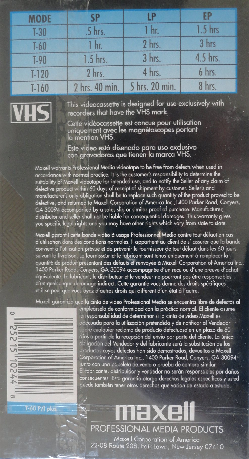 MAXELL T-60 PLUS Professional VHS tape - 10 Pack