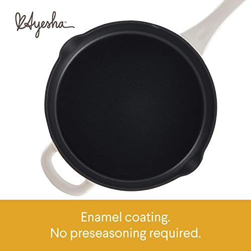 Ayesha Curry Enameled Cast Iron Skillet/Fry Pan with Pour Spouts, 10 Inch, French Vanilla