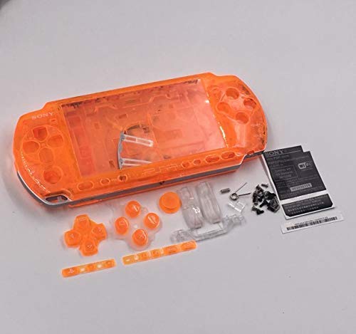 Full Shell Housing Case Cover with Buttons Kit Set for Sony PSP3000 PSP 3000 3001 3002 3003 3004 Series Replacement - Clear Orange