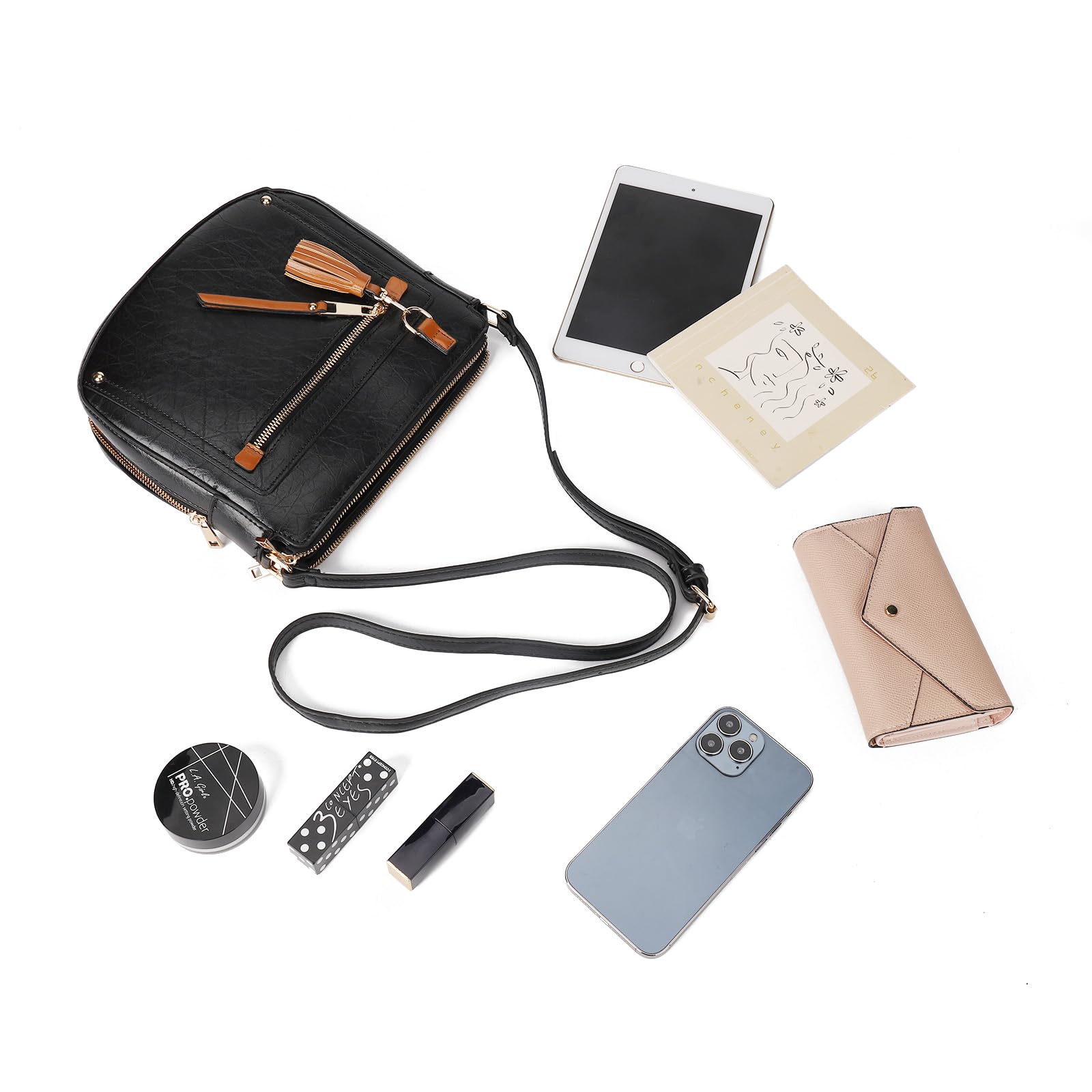 Crossbody Bags for Women Small Pu Leather Over the Shoulder Purses and Flap Cross Body Handbags with Multi Pockets