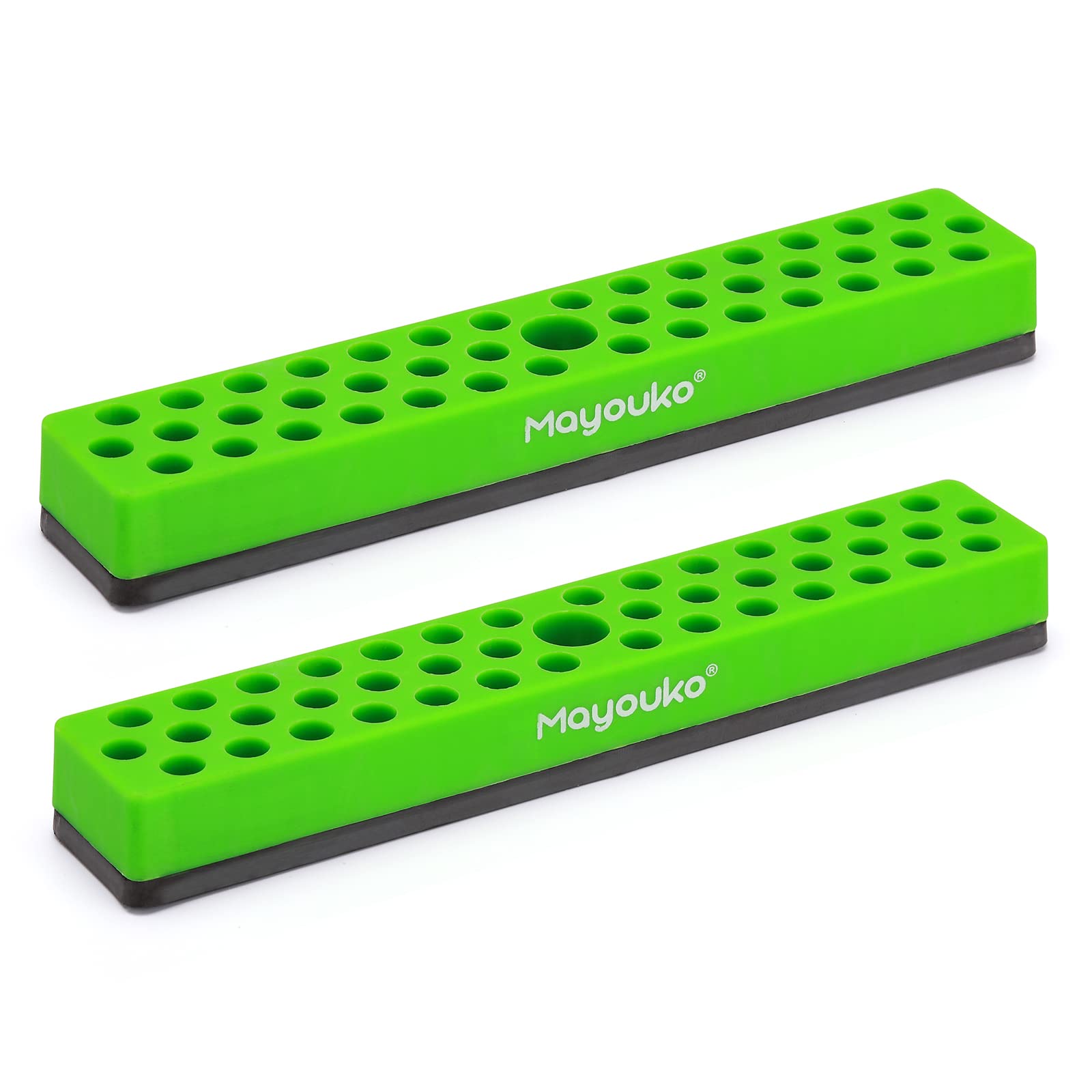 Mayouko 1/4" Magnetic Hex Bit Holder Rack Organizer, 43 Holes, 1/4-Inch Drill Bit Holder, Green, 2 Racks, Magnetic Bit Holder with Magnet Base for Screwdriver Bits