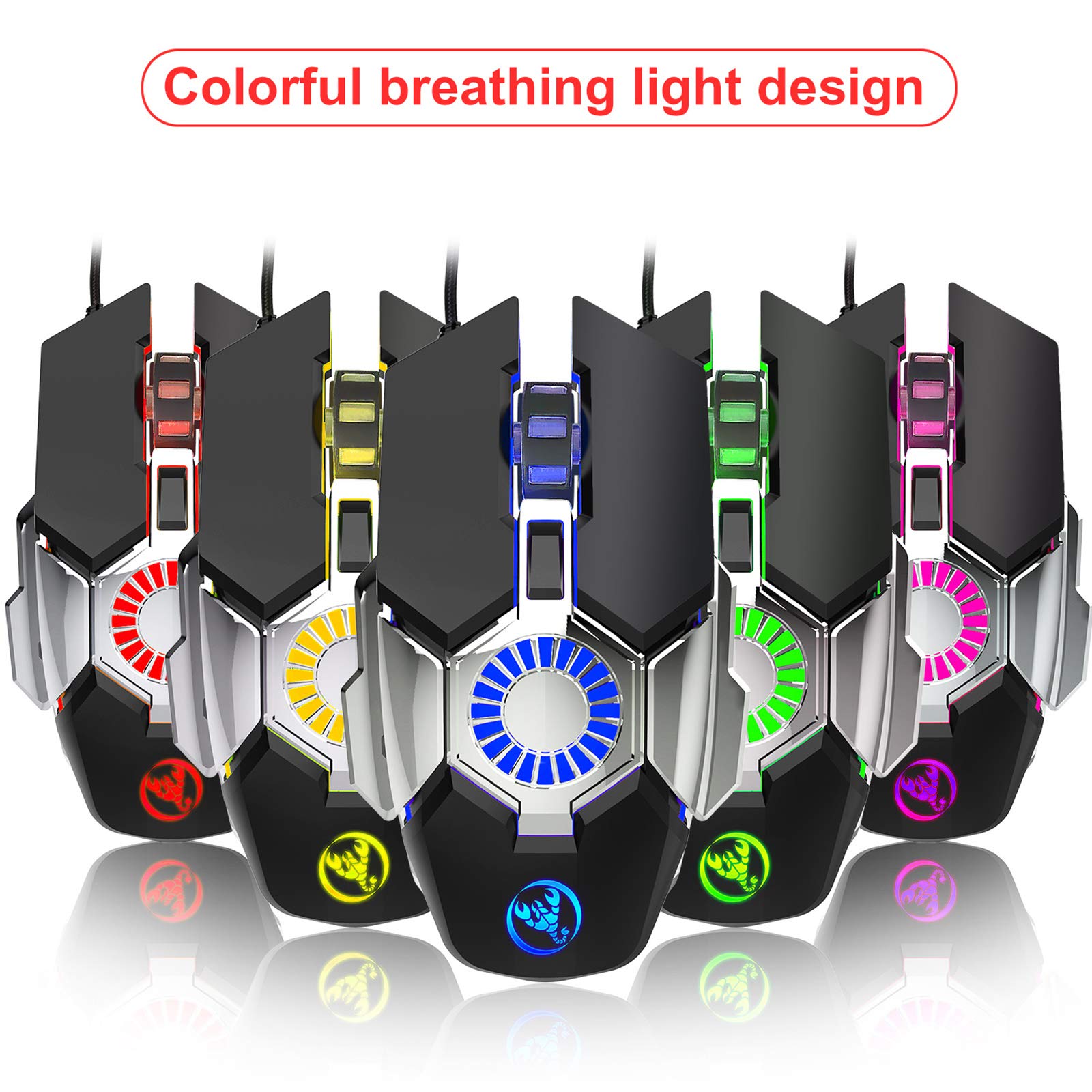 Gojiny Programmable Gaming Mouse, Wired Gaming Mouse 6400DPI Macro Programming Mouse for PC Laptop Desktop