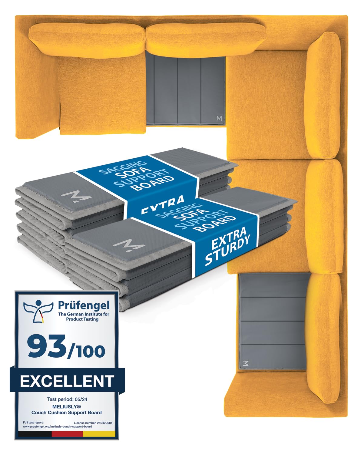 Meliusly Sofa Cushion Support Board for Sectionals (24x72 + 24x48) - Heavy Duty L Shaped Couch Supports for Sagging Cushions, Sectional Couch Saver for Saggy Couches Under Couch Cushion Support