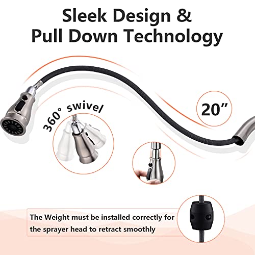 APPASO 3 Hole Kitchen Faucet with Pull Down Sprayer Stainless Steel Brushed Nickel, 2 Hole Pull Out Kitchen Sink Faucet with Side Single Handle and Soap Dispenser, 211BN