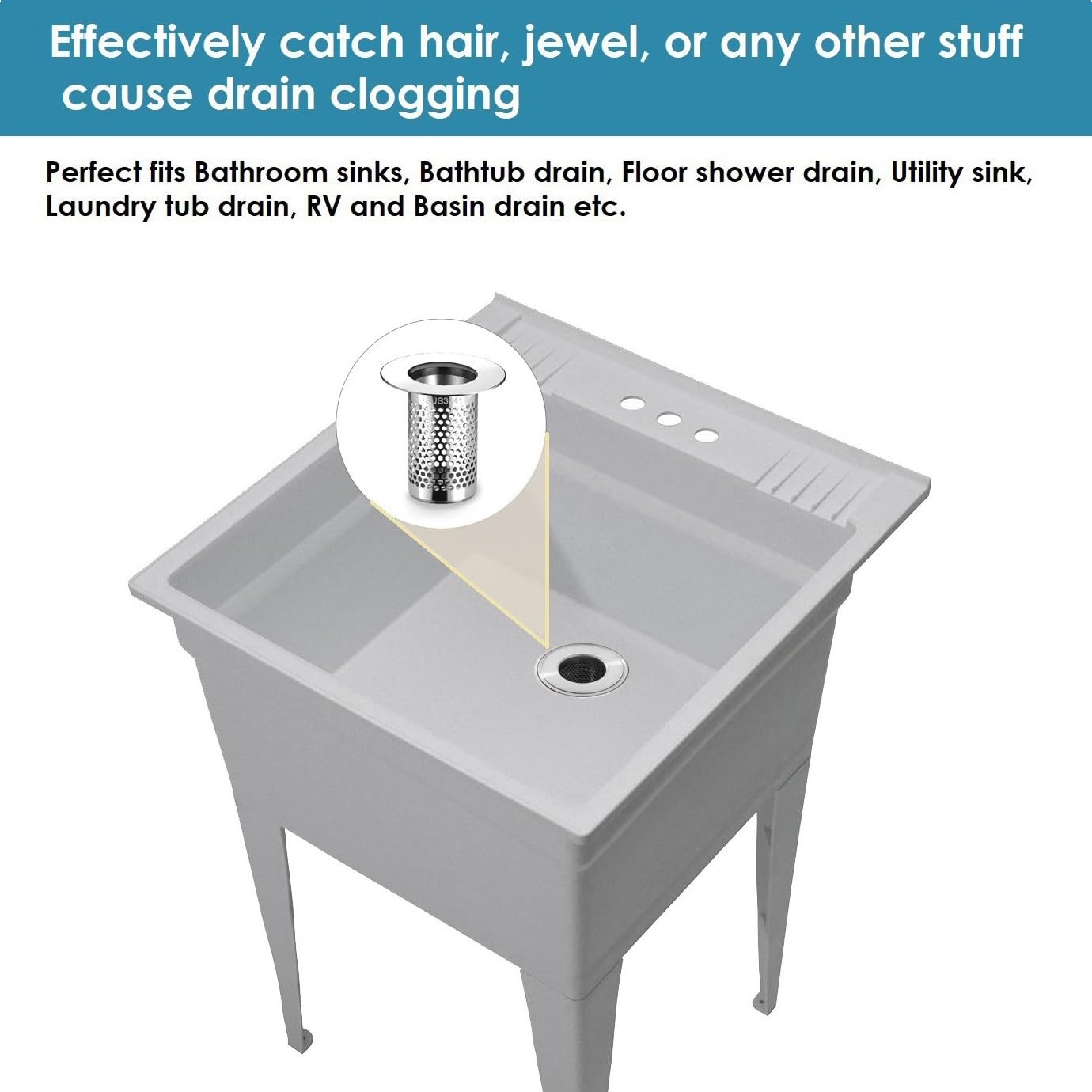 Bathroom Sink Strainer, Bathtub Lavatory Sink Drain Strainer Hair Catcher for Laundry Utility RV Sink, Stainless Steel Drain Cover. Fit Hole Size from 1.25"-1.60", Depth Than 1.97",3 Pack (1.1")