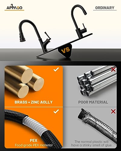 APPASO Kitchen Faucet with Pull Down Sprayer, Oil Rubbed Bronze Single-Handle High Arc Single Hole Pull Out Kitchen Sink Faucets with Escutcheon