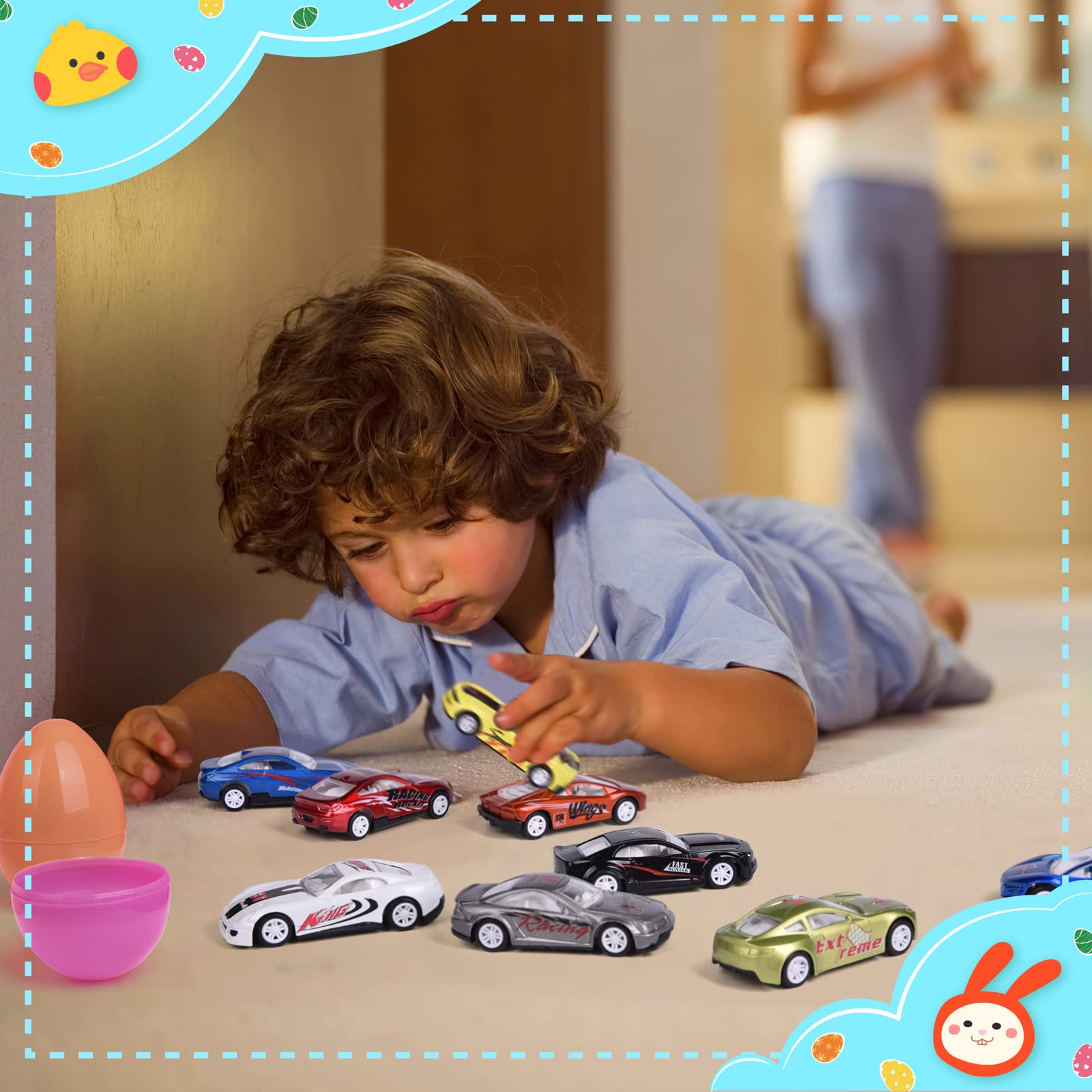 FUN LITTLE TOYS 12PCS Easter Eggs with Cars Vehicles for Easter Basket Stuffers