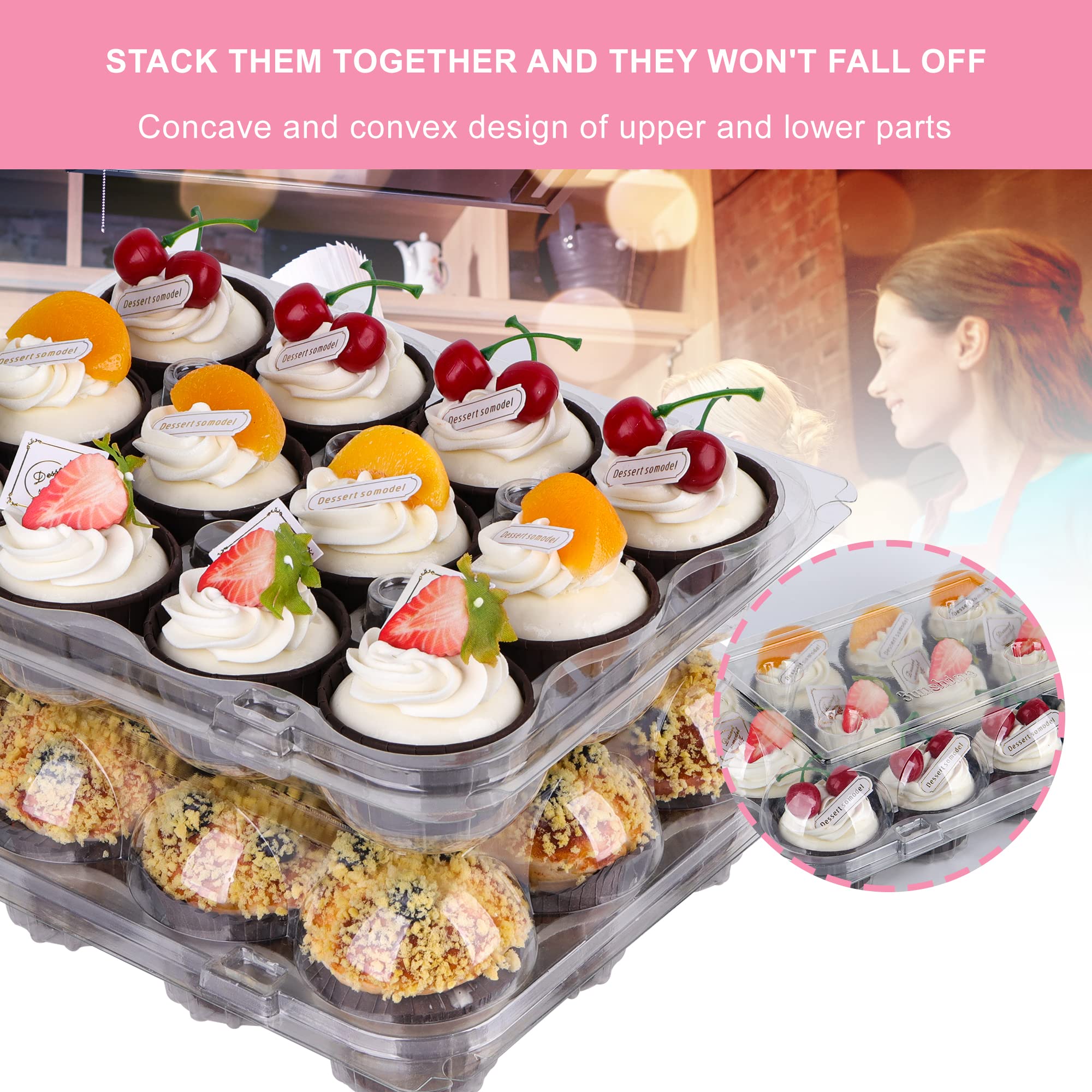 AUKUS Cupcake Containers 12 count, Cupcake Boxes 12 Count, Deep Dome, Stackable & Disposable (Pack of 12)