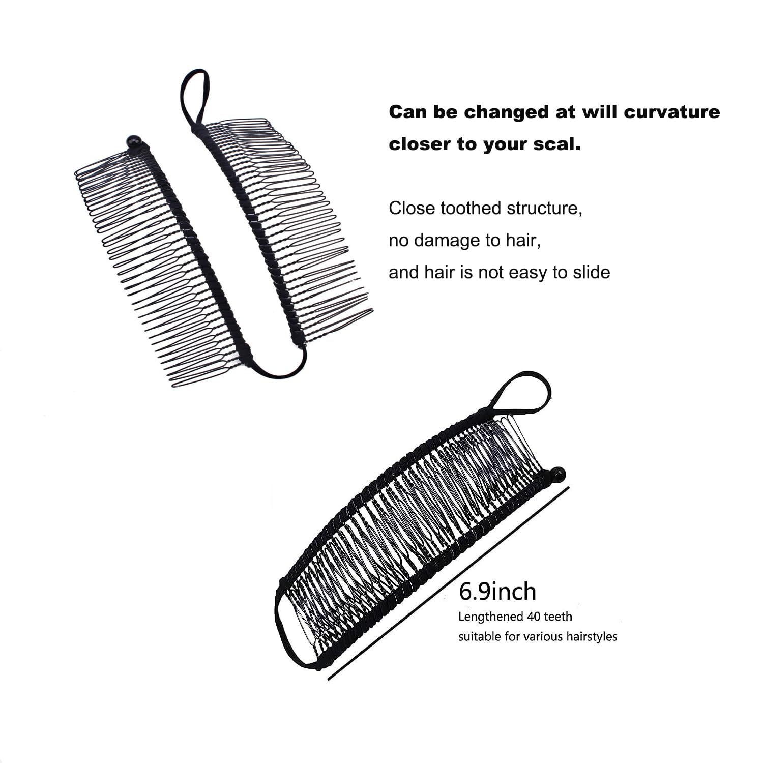 Banana Hair Clips 40 Combs Stretch & Adjust, Comfy, Damage & Crease-Free All-Day Hold for Natural Curly Thick Wavy Hair Ponytail Style(Black,large)