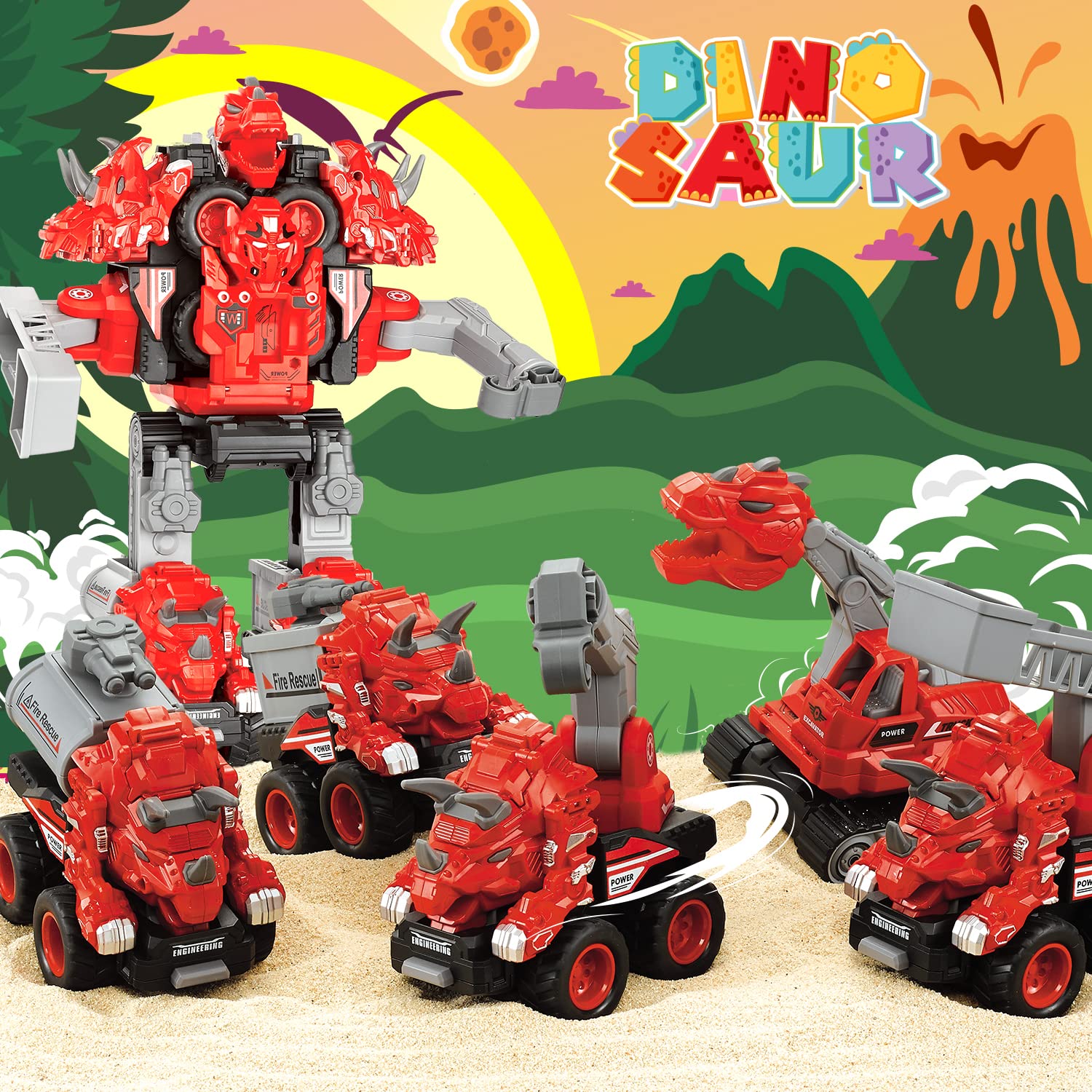Asoxt Fire Fun for Little Firemen: Toddler Robot Fire Trucks, Transforming Robots STEM Toys,Easy DIY Assembly Function,5 in 1 Educational Toys