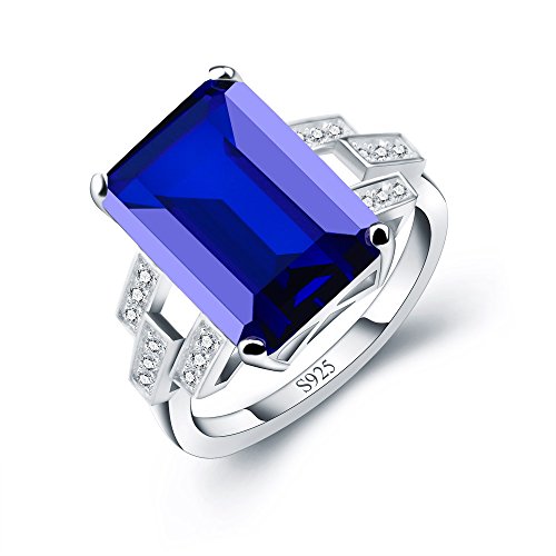 ANGG Women 9.4ct Blue Created Sapphire Ring Engagement Wedding Jewelry 925 Sterling Silver