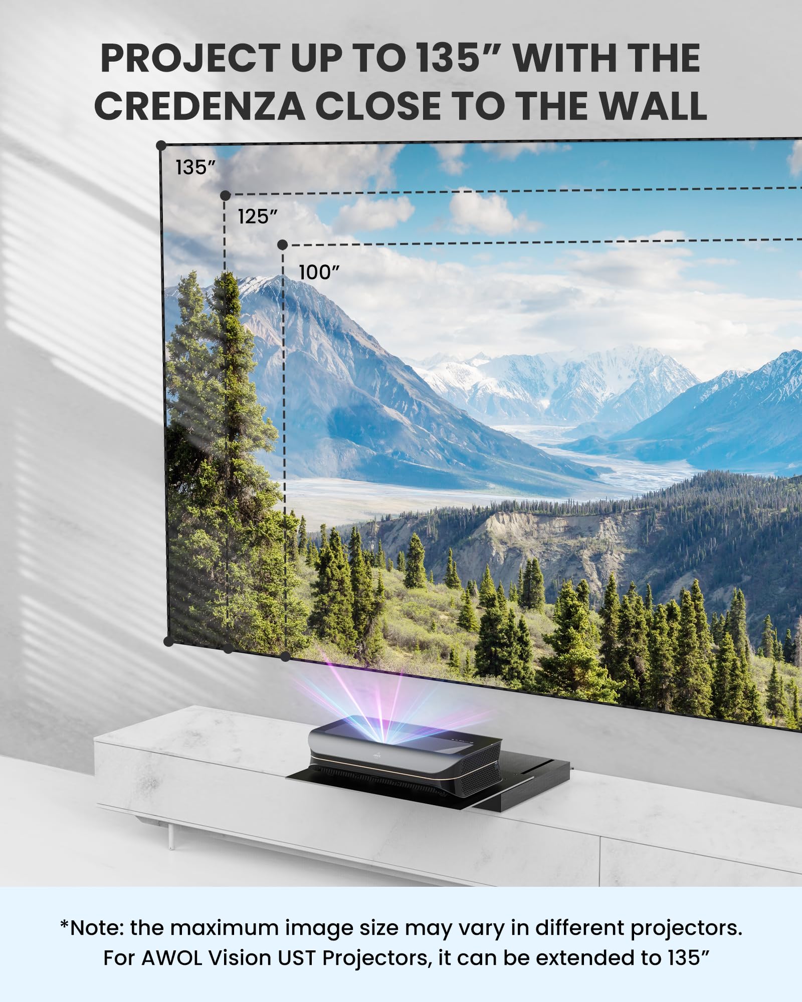 AWOL VISION IC-A120 Motorized Slider Tray for Ultra short throw(UST) projector, extend to 135" picture, automatically Retractable Tray telescopic design, smart syncs with projector's power