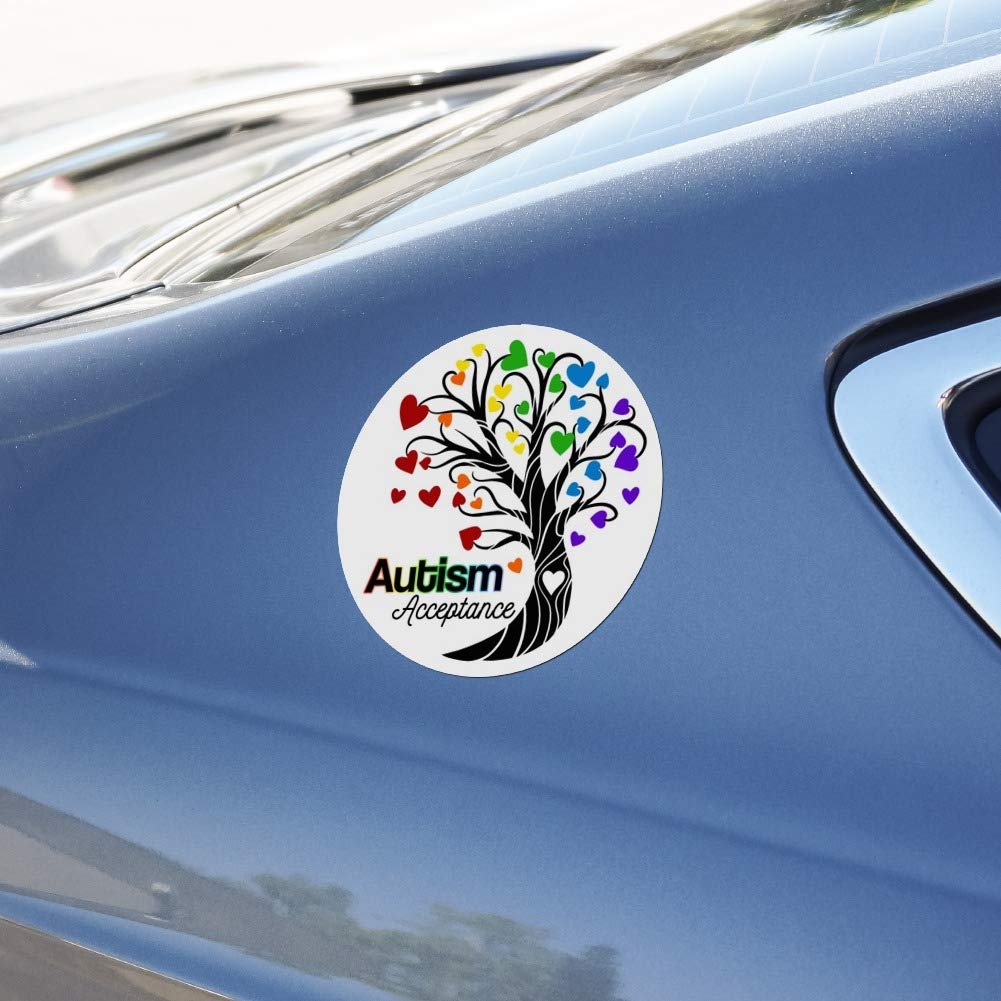 Autism Acceptance Tree of Life with Hearts Automotive Car Refrigerator Locker Vinyl Circle Magnet