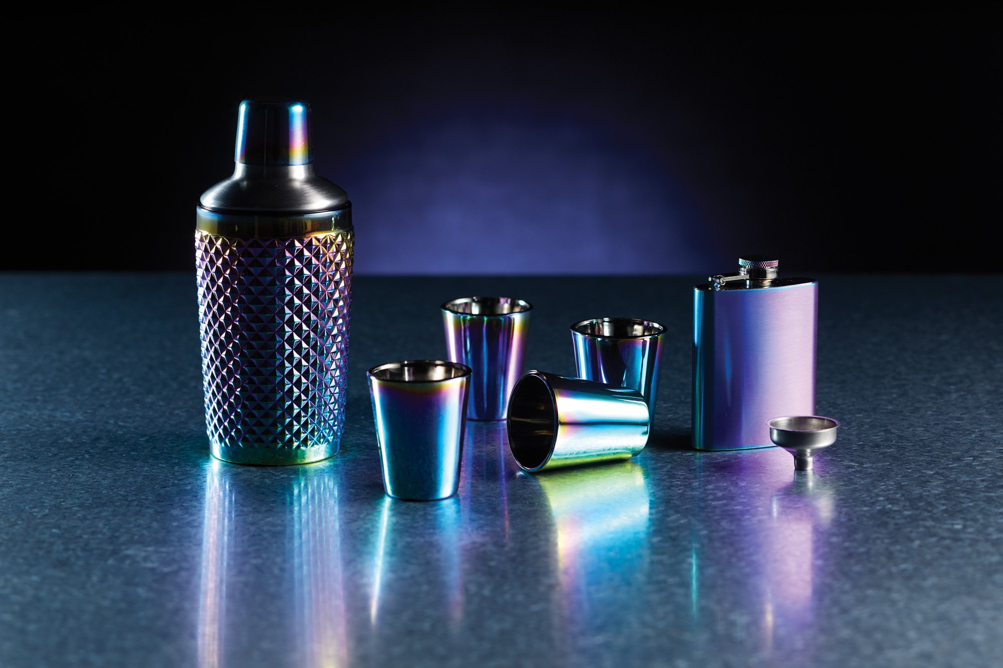 BarCraft BCSGRBOW4PC Metallic Rainbow Iridescent Shot Glasses, 50 ml (2 fl oz), Set of 4, 5 x 5 x 6 cm