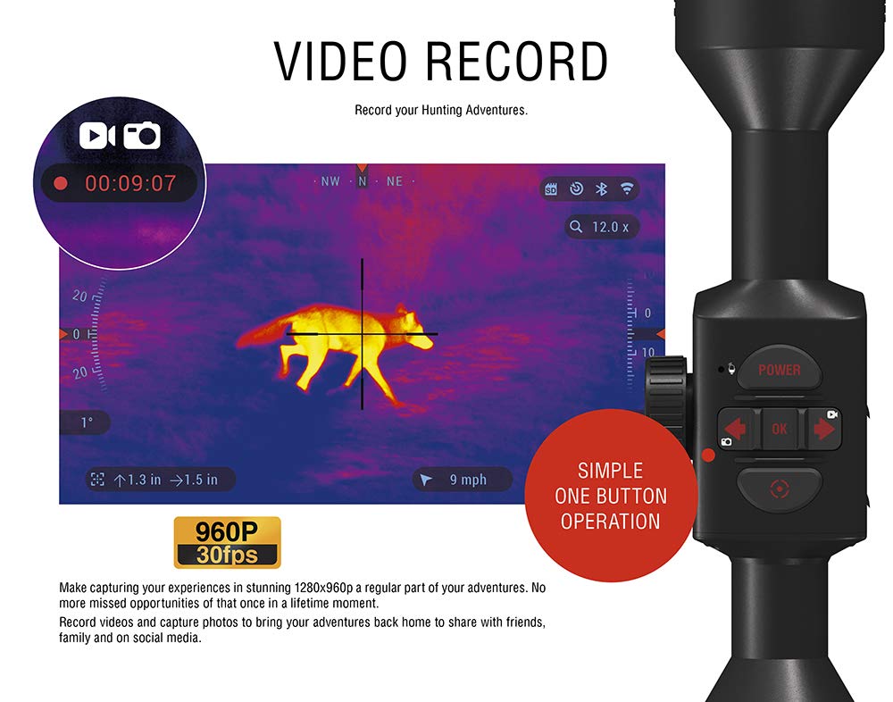 ATN Thor 4, Thermal Rifle Scope with Full HD Video rec, WiFi, GPS, Smooth zoom and Smartphone controlling thru iOS or Android Apps