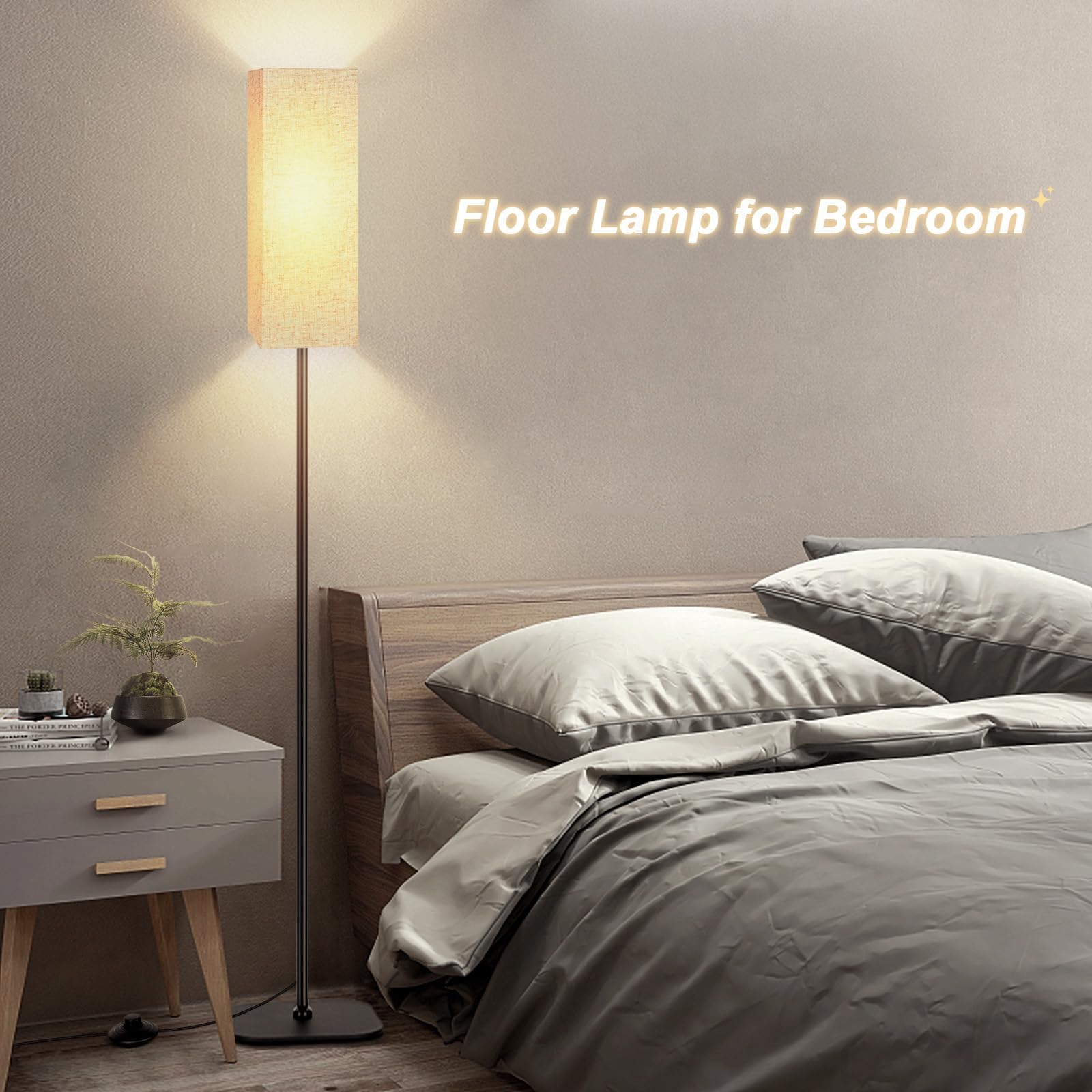 ATAEFR Floor Lamps for Living Room Bedroom, Modern Standing Lamp with Remote Control, Dimmable 3 Color Temperatures, 67" Tall lamp for Reading Office, 12W LED Bulb