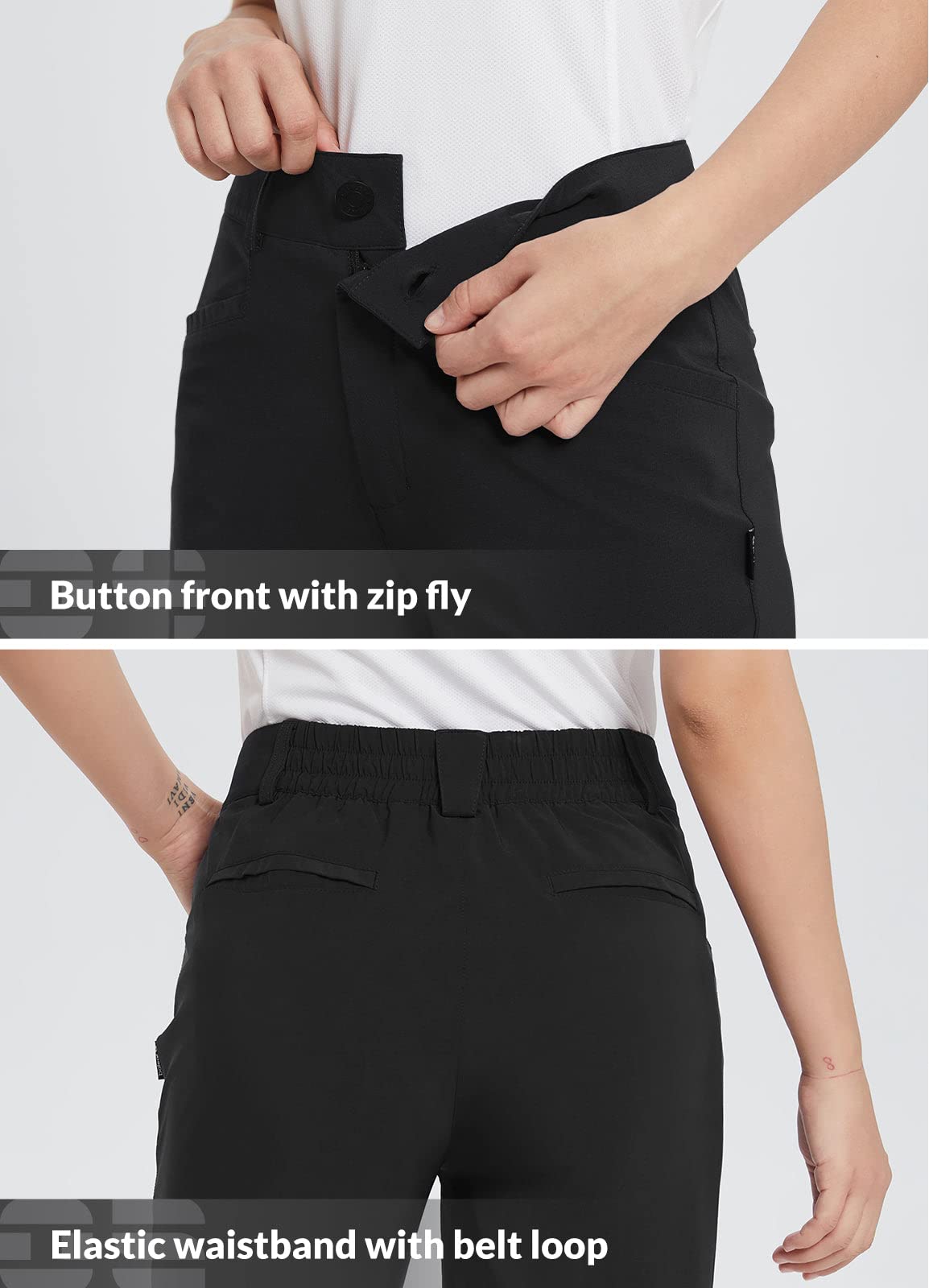 BALEAF Women's Golf Shorts Stretch 7" Hiking Summer Shorts Quick Dry Bermuda Shorts with Pockets Black L