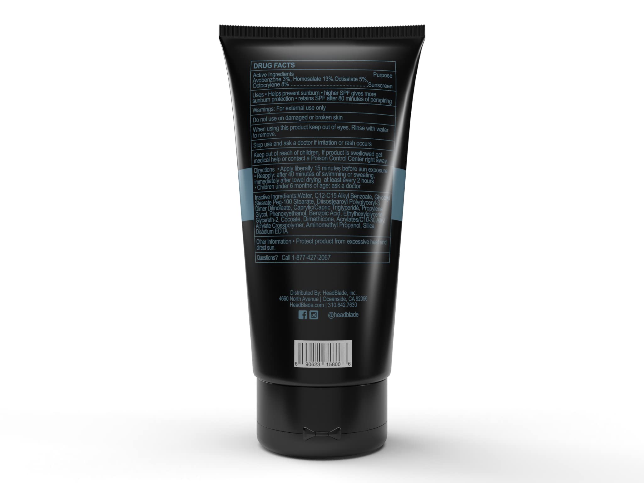 HeadBlade HeadLube SPF 50 Men's Lotion and Sunscreen - No Greasiness, Sweat Resistant, Formulated for Face, Body & Scalps - Water Resistant for 80 Minutes, 5 fl oz