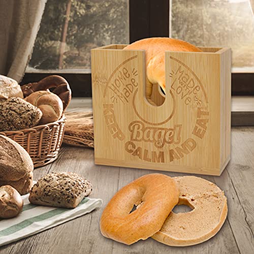 Bagel Slicer for Small and Large Bagels Bamboo Bread Slicer for Homemade Bread Adjustable Bagel Cutter for Muffins Rolls Housewarming Party Gift